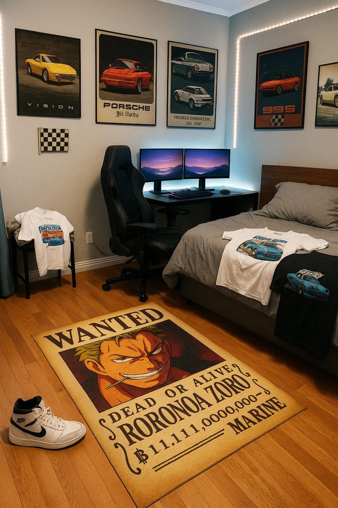 Anime Swordsman Rug | Green Samurai Floor Mat | Cool Anime Room Decor ...