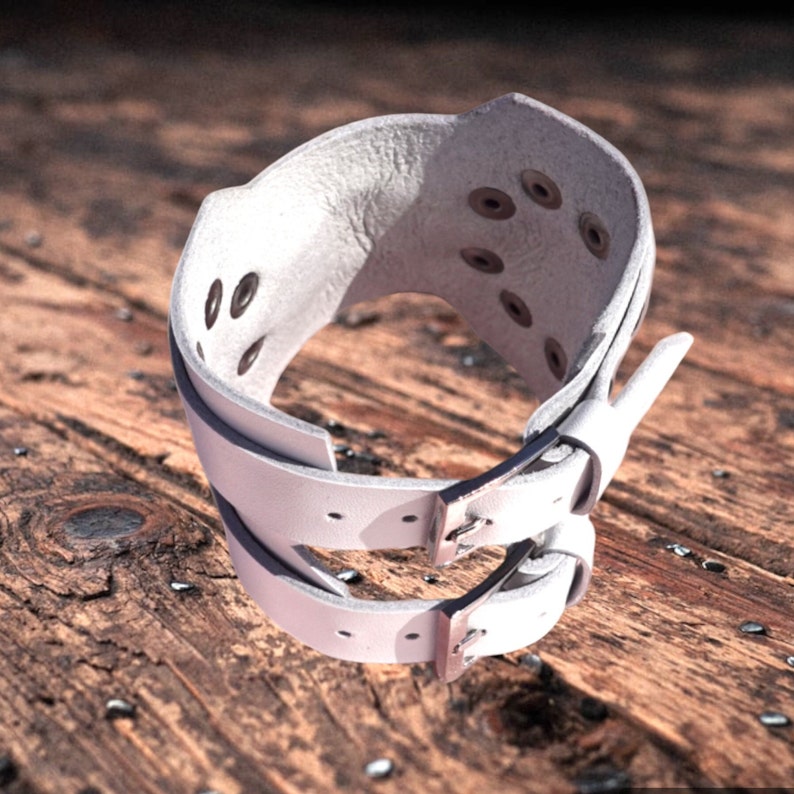 White Leathers Bracelet, Metallic Rivets Studs Bracelet, Cuff Wristband ...