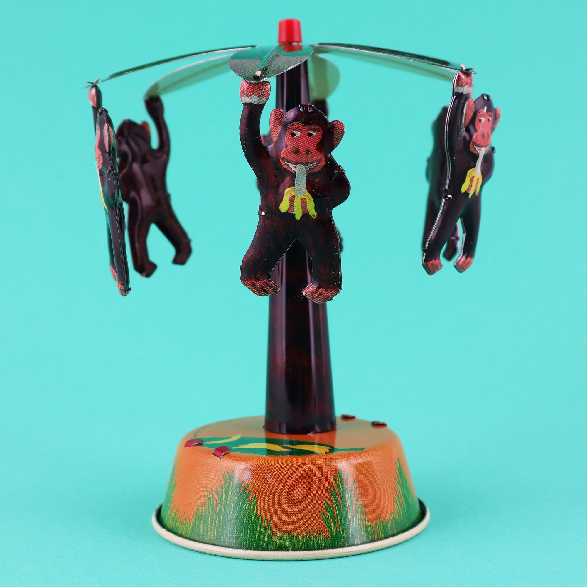 Tin Toy Carousel With Monkeys Jungle Monkey Carousel Monkey - Etsy
