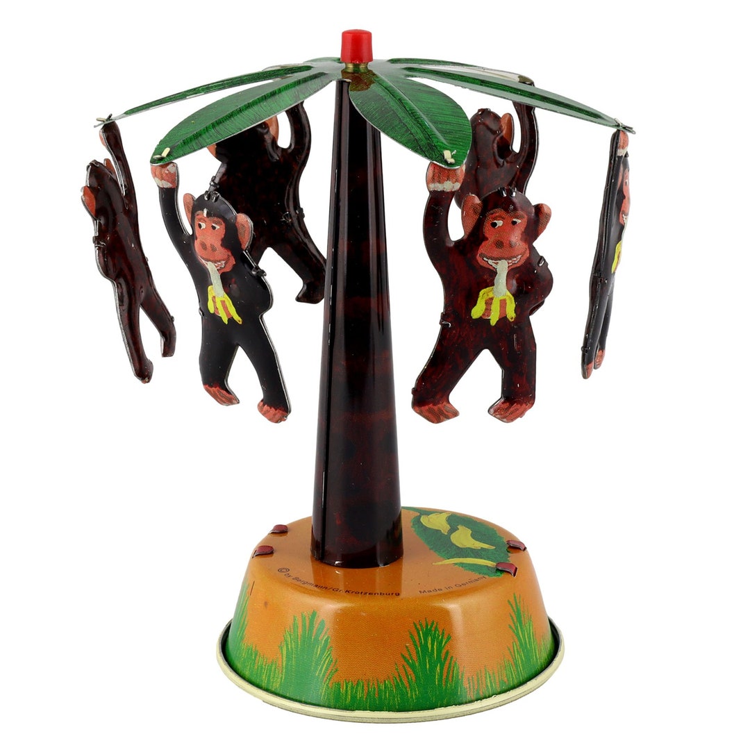 Tin Toy Carousel With Monkeys Jungle Monkey Carousel Monkey - Etsy
