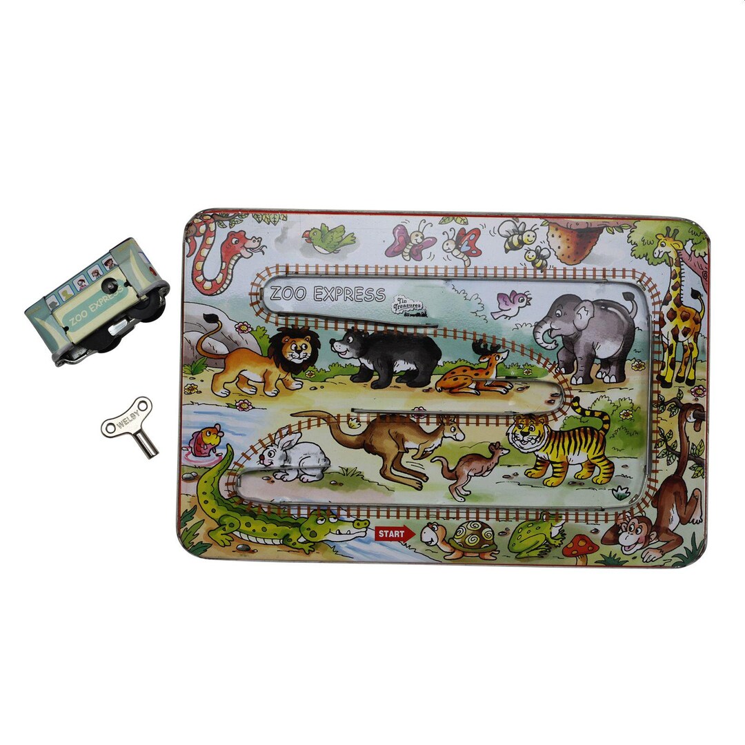Tin Toy - Train Set With Car - Zoo Express Set - Including Wind-up Car ...