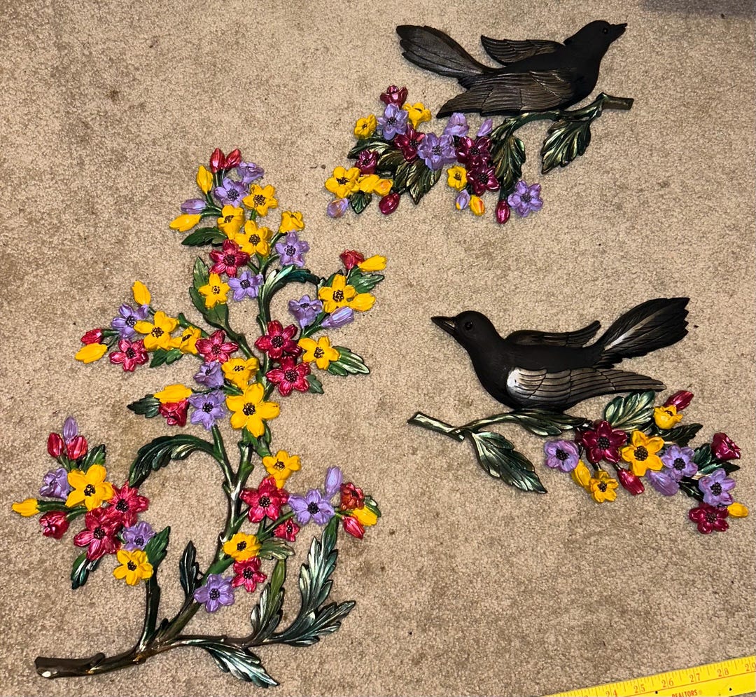 Three Piece Vintage Bird And Floral Wall Art Etsy