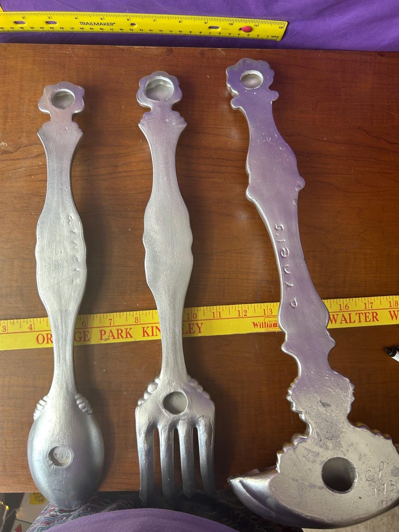 Giant Silver Gray Utensils Wall Art - Etsy