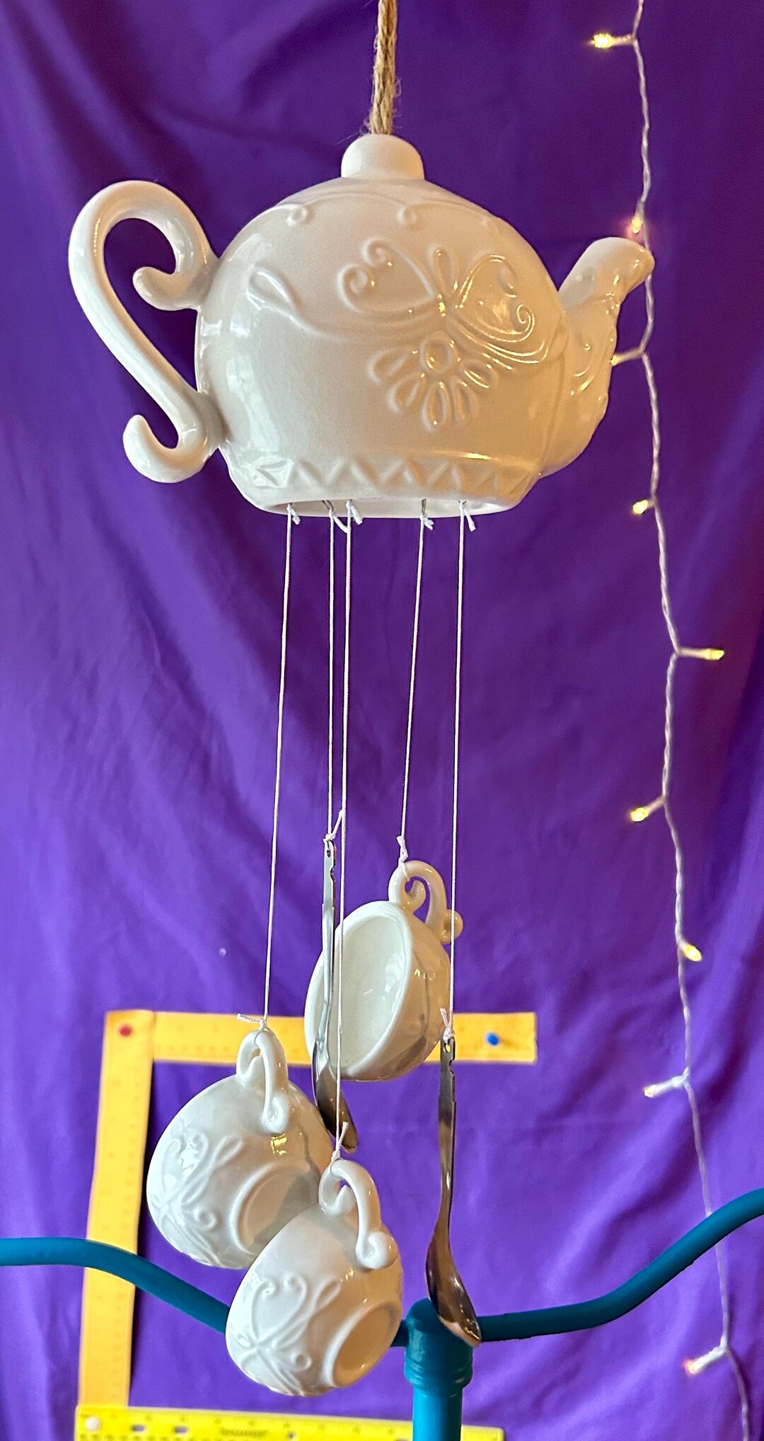 Ceramic Indoor Outdoor Teapot & Cups Windchime-white - Etsy