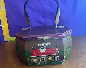 1960s 1970s Wooden Decoupage Butterfly Purse, Vintage Wooden Box Bag ...