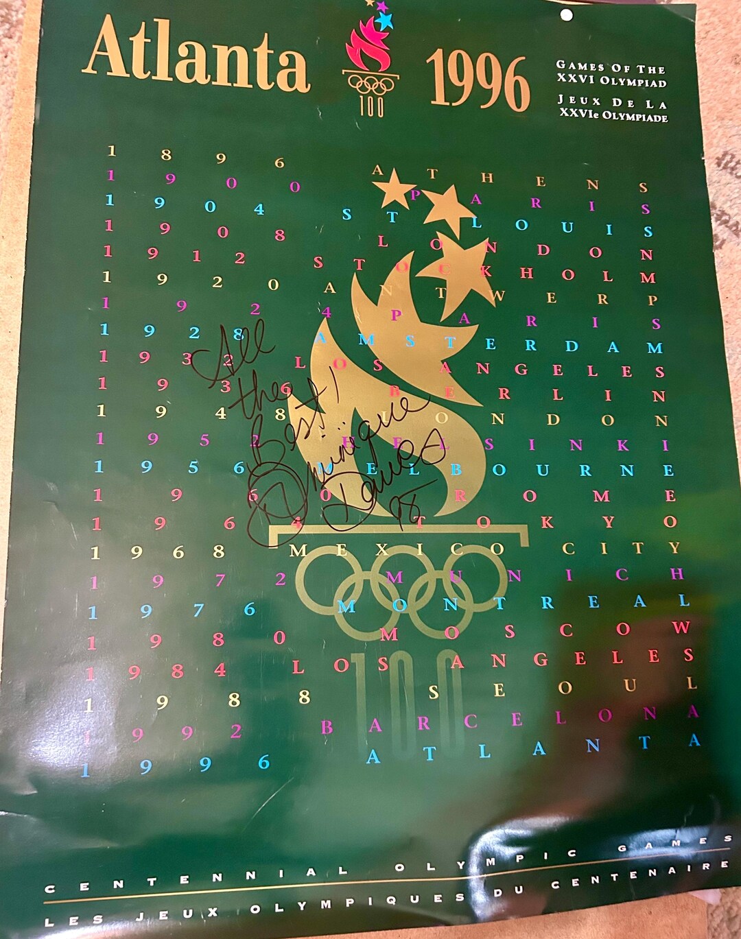 1996 Atlanta Olympics Poster Signed by Gold Medal Gymnast Dominique ...