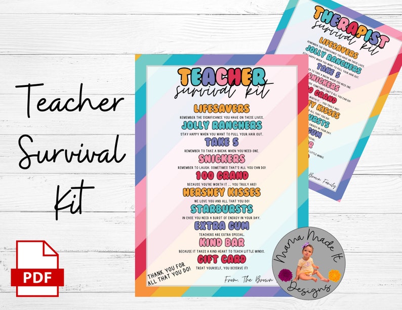 Teacher Survival Kit Printable - Etsy