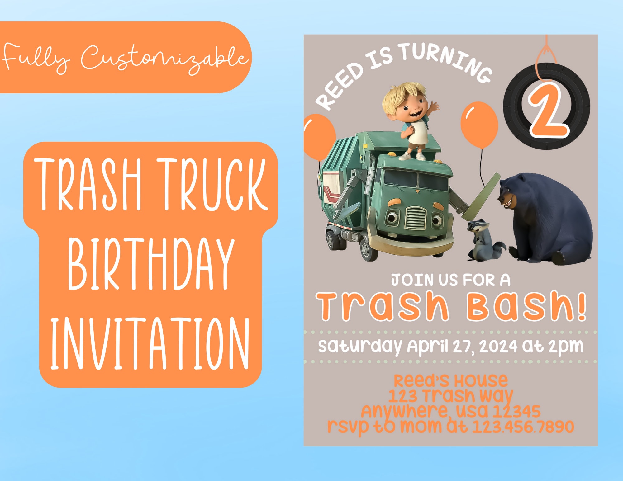 Trash Truck Invitation - Etsy