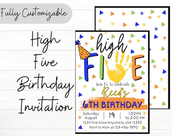 High Five Birthday Party Invitation, High 5 Birthday Party Invite, 5th ...