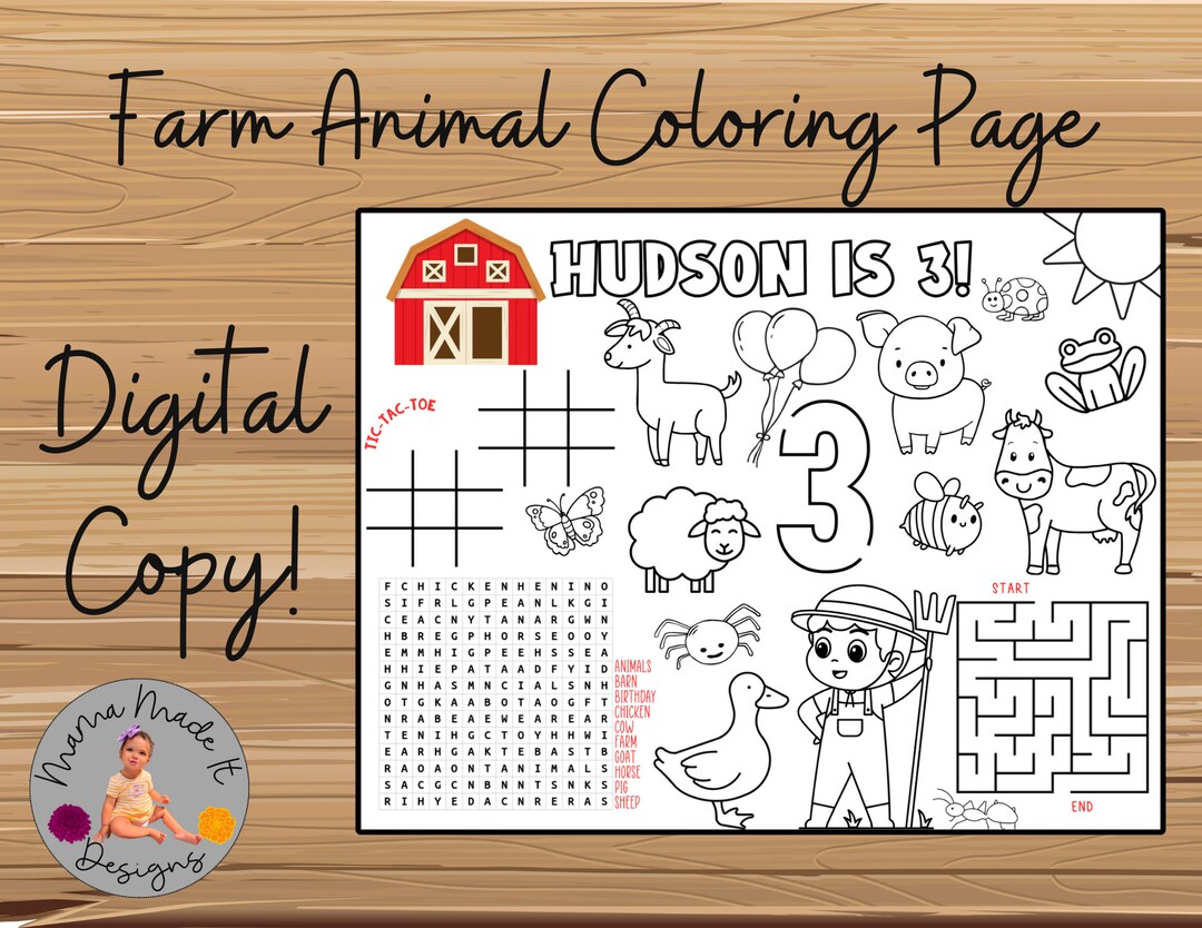 Farm Animal Coloring Sheet - Etsy