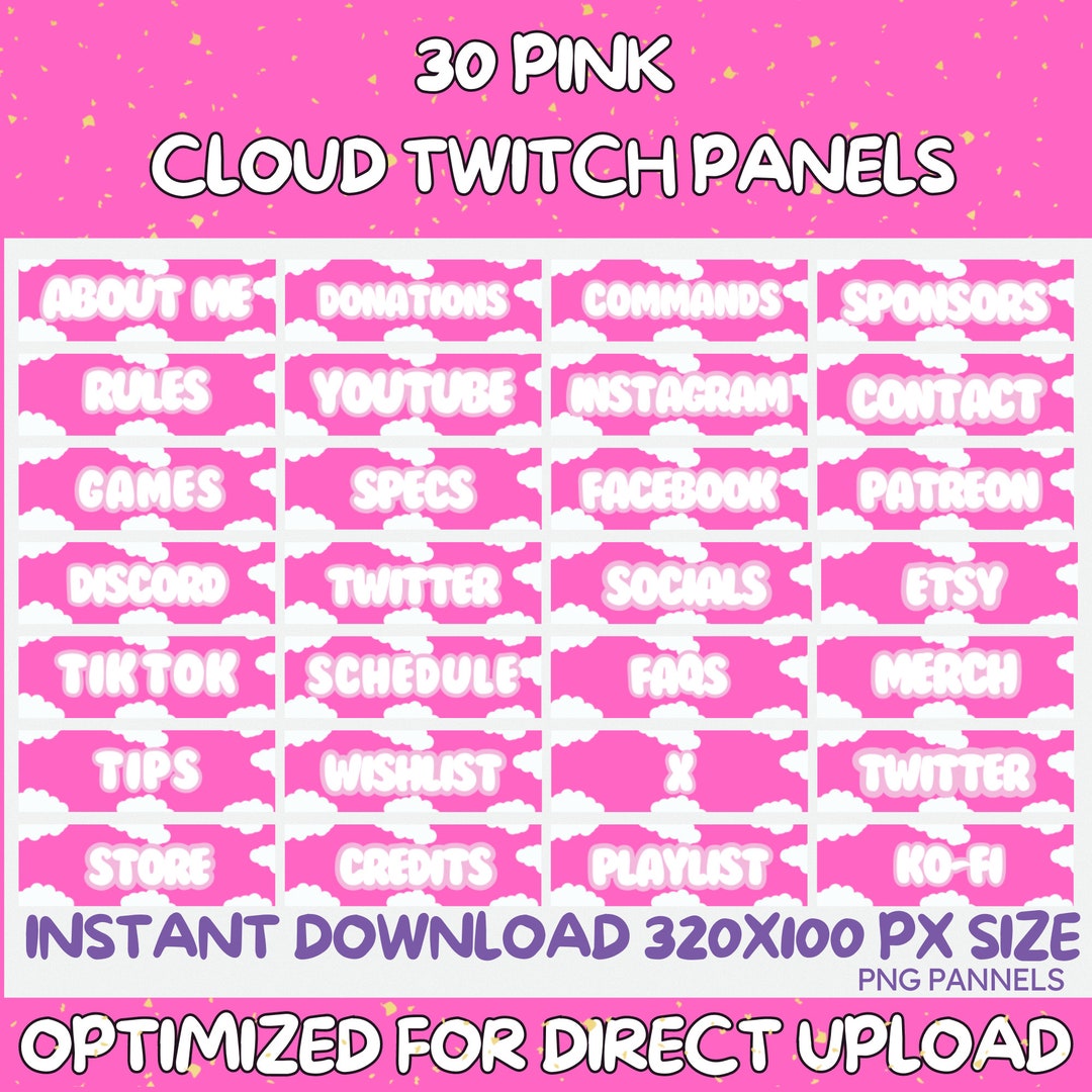Twitch Panels Cute Pink Cloud Twitch Panels Custom Stream Panels Vtuber ...