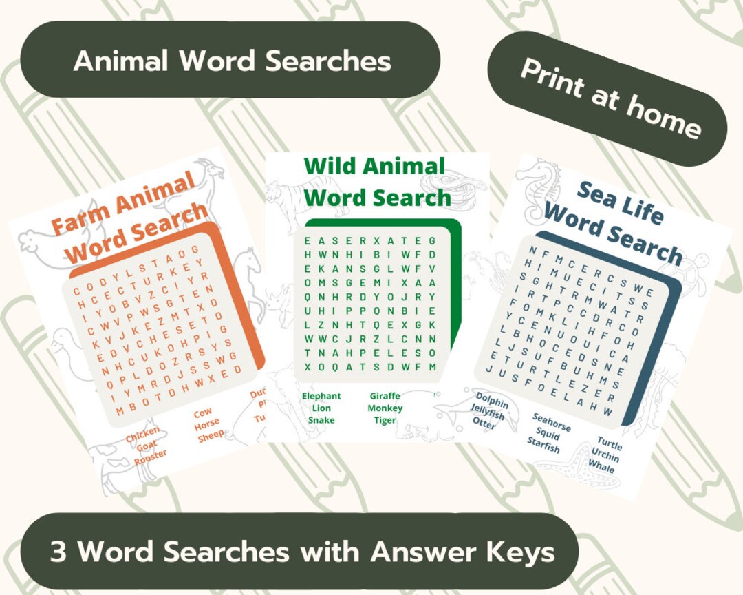 Animal Word Search Pages - Etsy