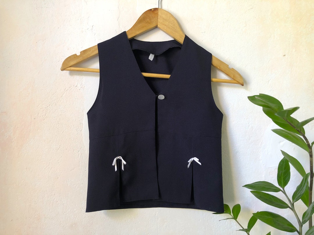 Vintage Girls Black Vest, Long One Button Vest, Tween Girls Retro ...