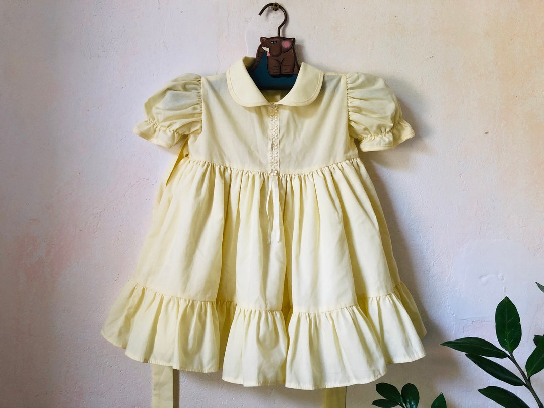 Vintage Baby Yellow Party Dress, 6-12 Months Girls Ruffle Skirt Dress ...
