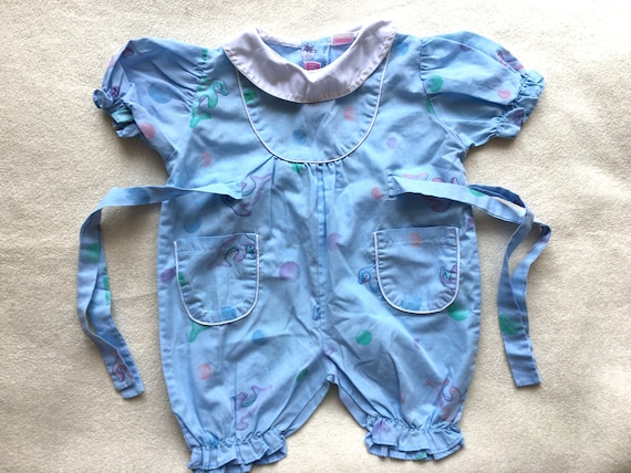 80s Baby Overalls Vintage Light Blue Overall Shorts 9… - Gem