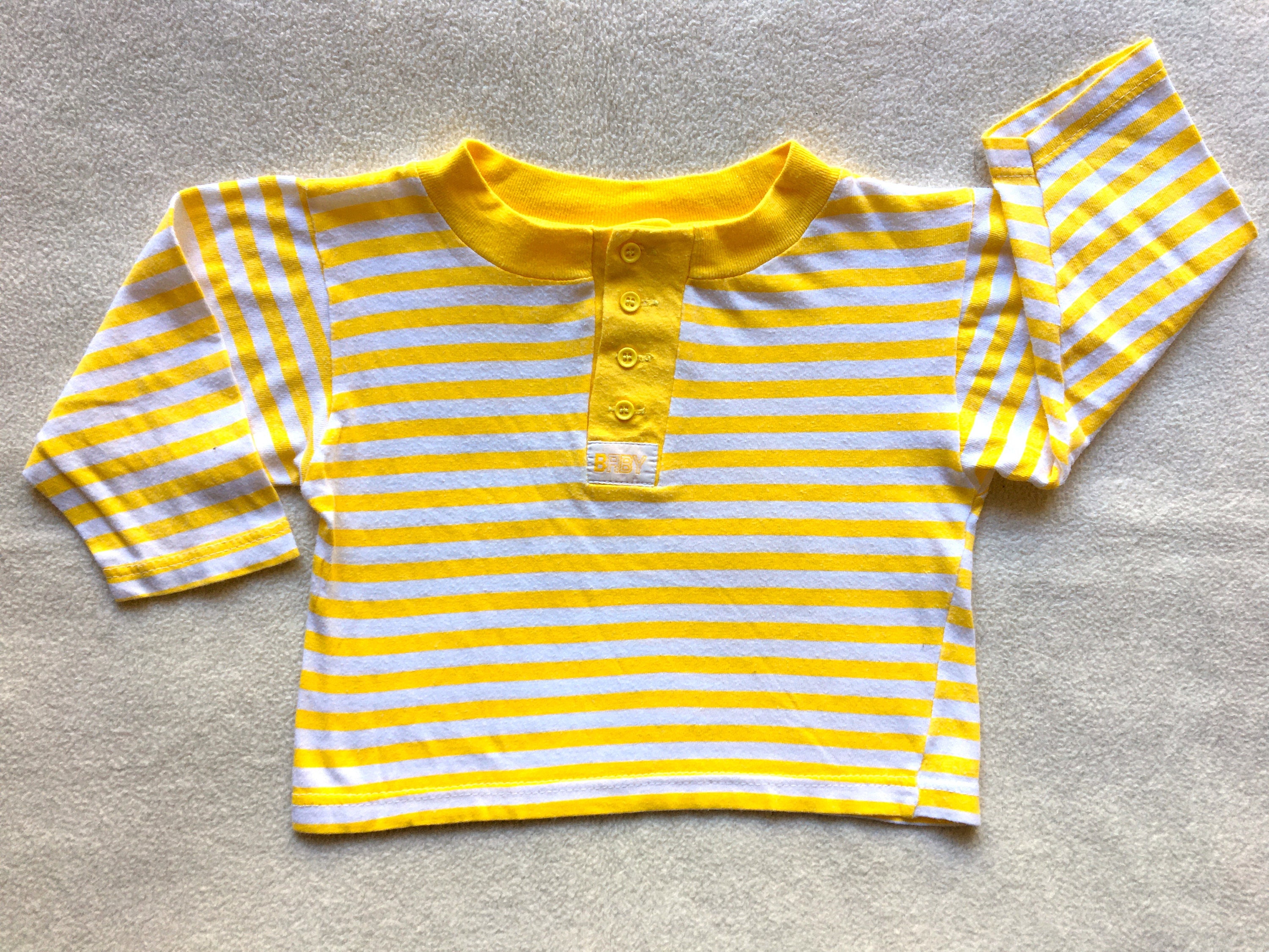 90s Baby Yellow Striped Shirt, Vintage Long Sleeve Henley Shirt, 9-12 ...