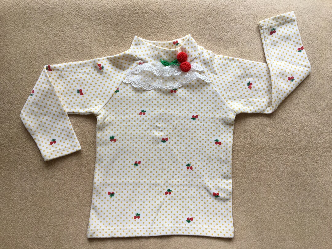 Vintage Kids Cherry Print Top, Berry Patterned Mockneck Top, 3T Toddler ...