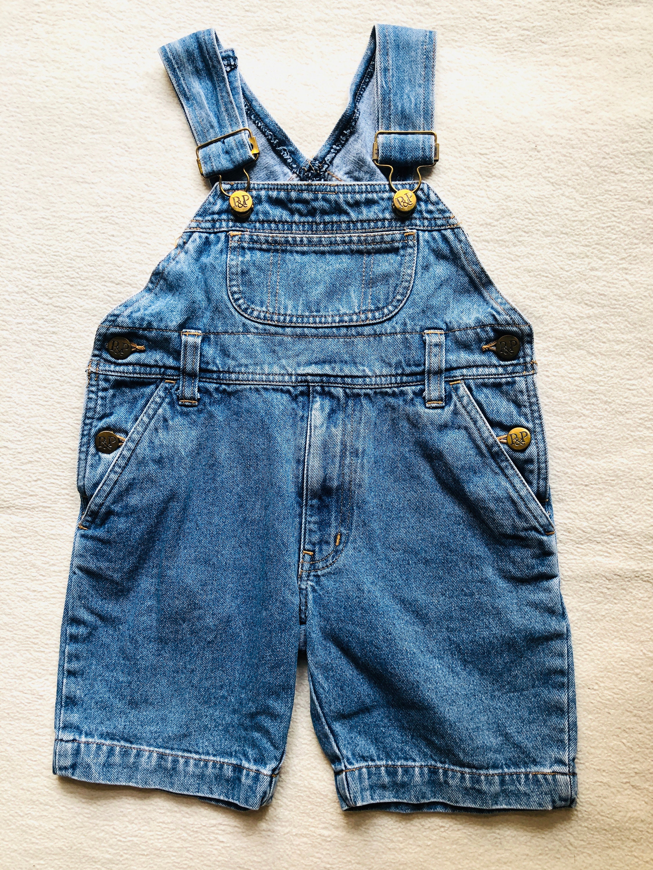 Kids Denim Overall Shorts, Gender Neutral Kids 90s Blue Denim Dungarees ...