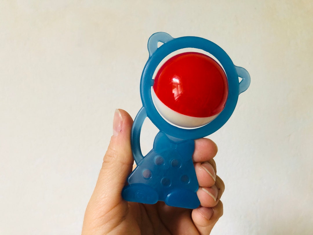 Vintage Baby Rattle Toy, Blue Plastic Cat Teething Toy, Soviet USSR Toy ...