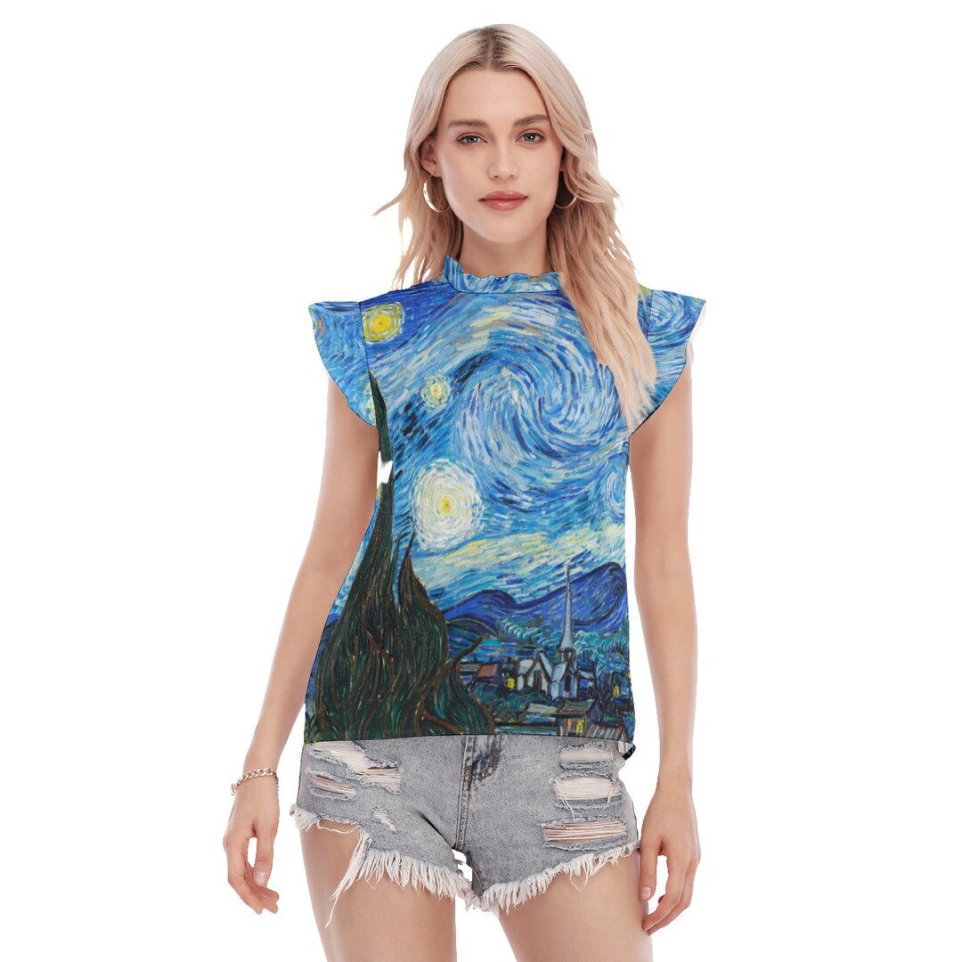 Van Gogh Starry Night Blouse / Womens / Ruffle Collar / Ruffle Sleeve ...