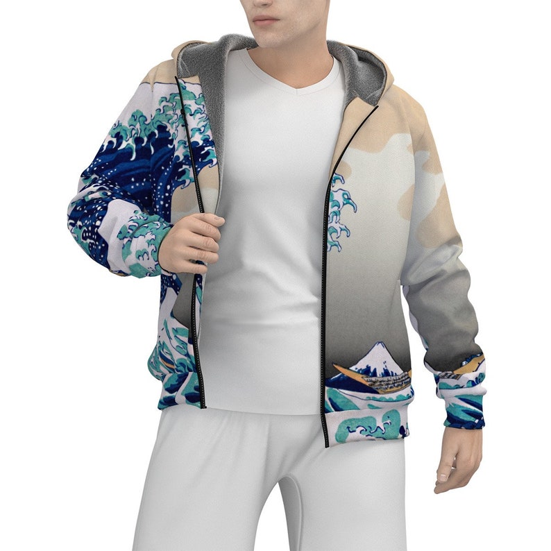 The Great Wave Men's Sherpa Fleece Zip up Hoodie / All Over Print - Etsy