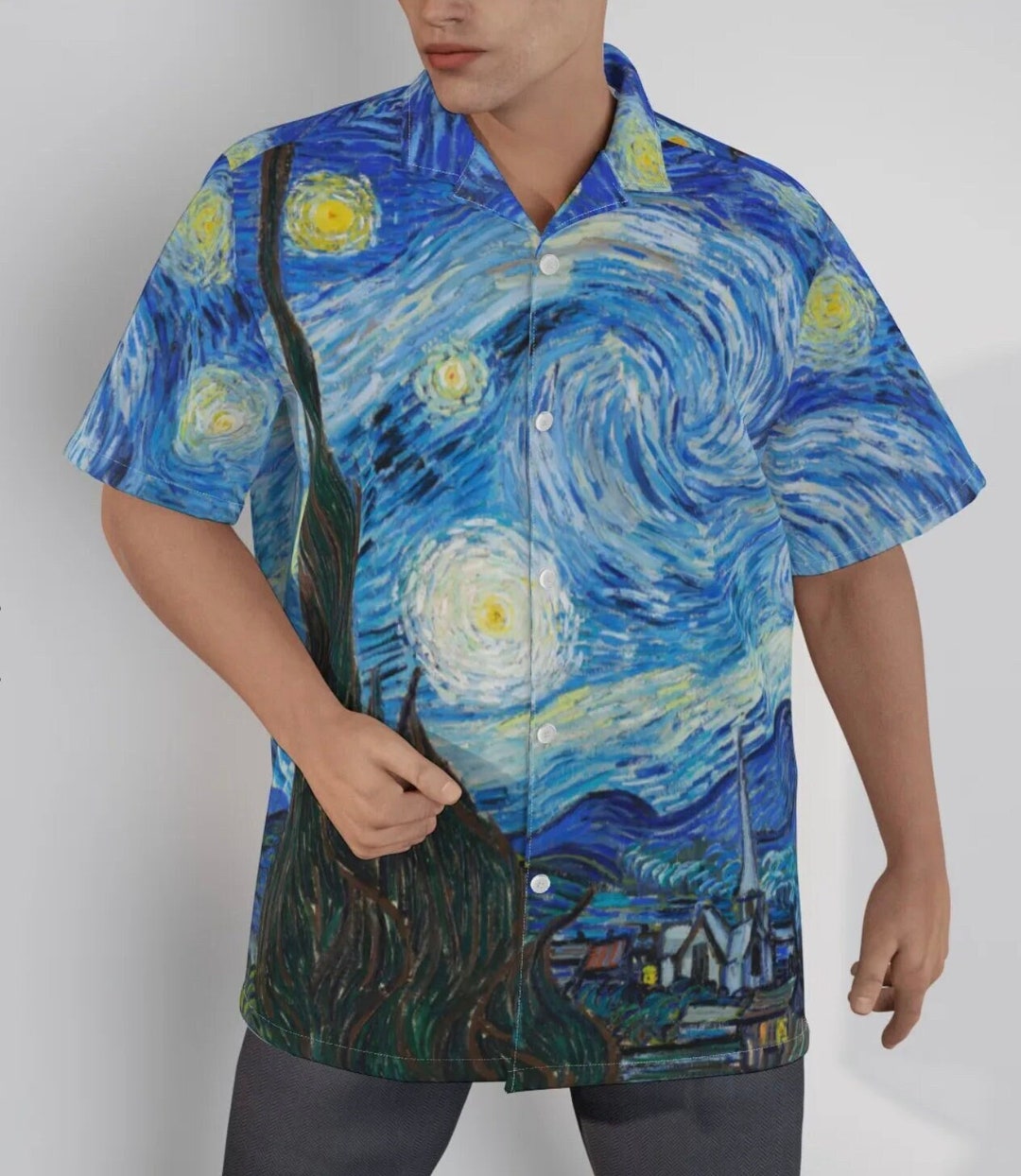 Van Gogh Starry Night / Cotton Men's Hawaiian Shirt / Button Closure ...