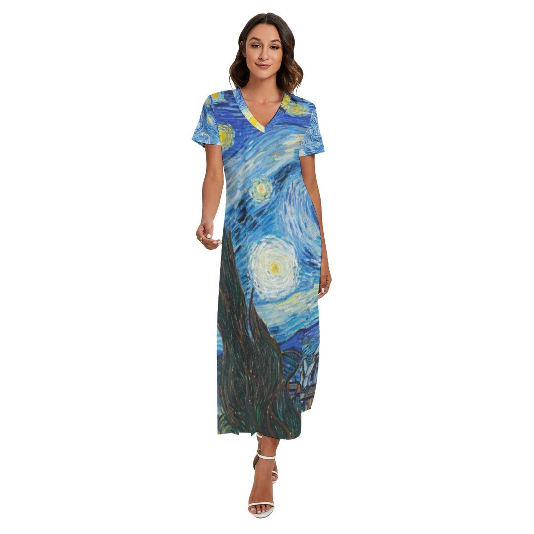 Van Gogh / Starry Night / Women's V-neck Dress With Side Slit / All ...