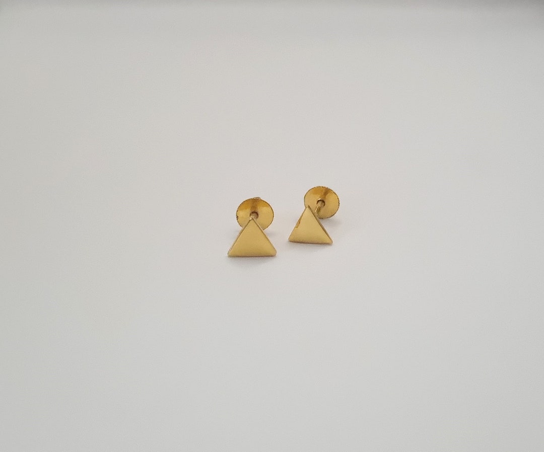 22k Solid Gold Small Triangle Earrings, Real Gold Earring for Kids and ...