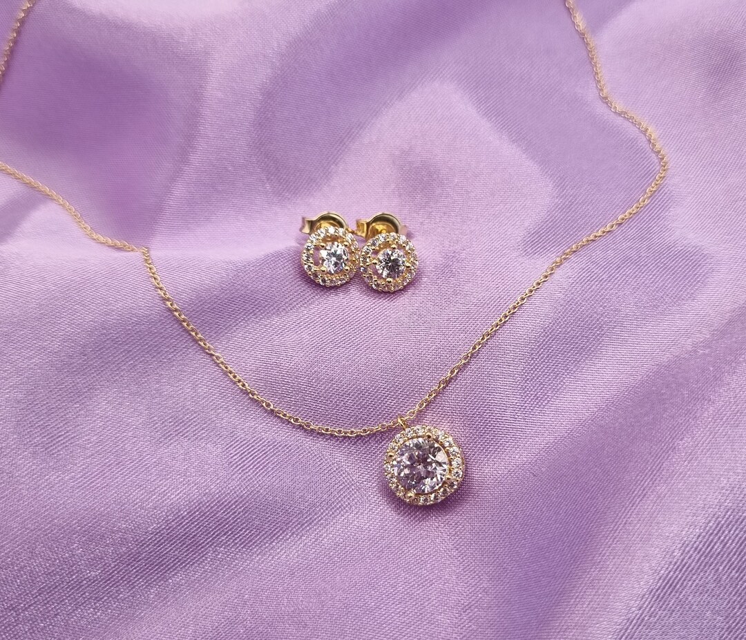 18k Solid Gold Necklace With Pendant With Matching Earrings - Etsy UK