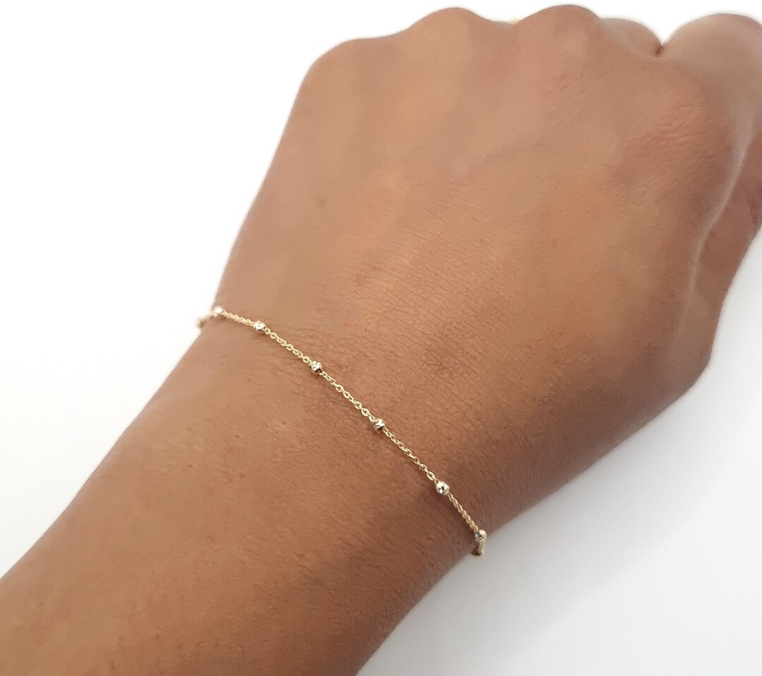 18k Solid Gold Beaded Bracelet Simple Chain Bracelet - Etsy