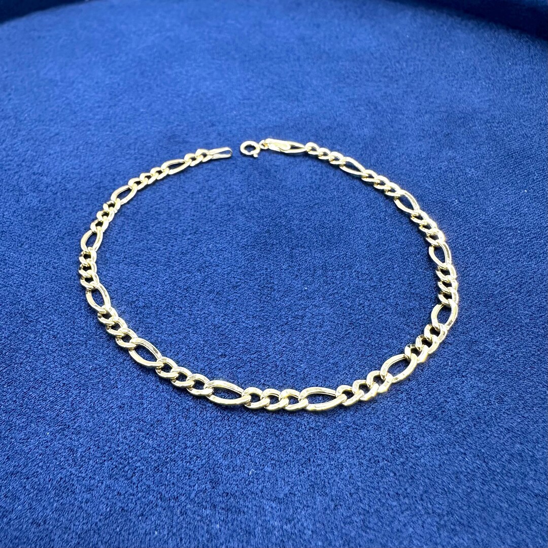 18k Solid Gold Figaro Bracelet, Unisex Chain - Etsy