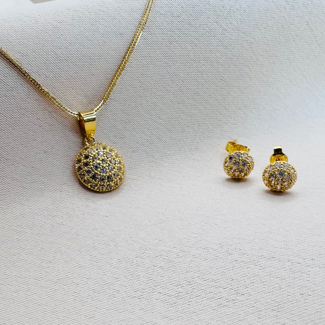 22k Solid Gold Round Studded Earrings and Pendant Charm Only/ Gift Gold ...