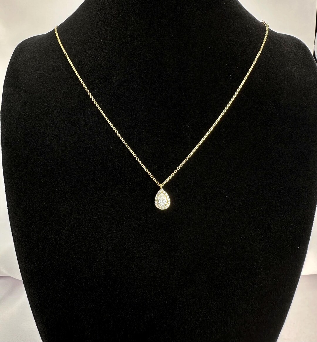 18k Solid Gold Chain and Tear Drop Pendant/ Necklace - Etsy