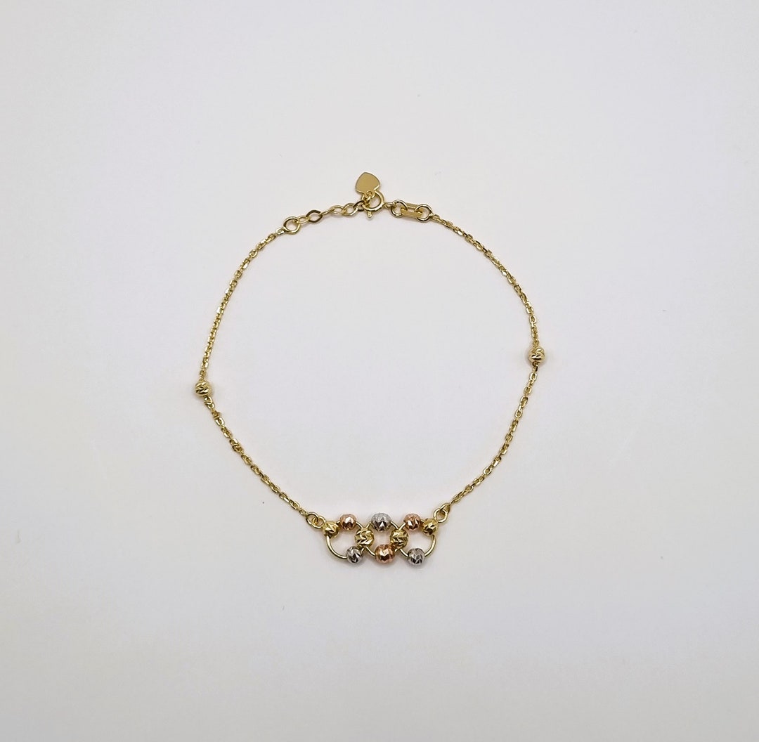 18k Solid Gold Bracelet With Tricolour Gold Beads - Etsy
