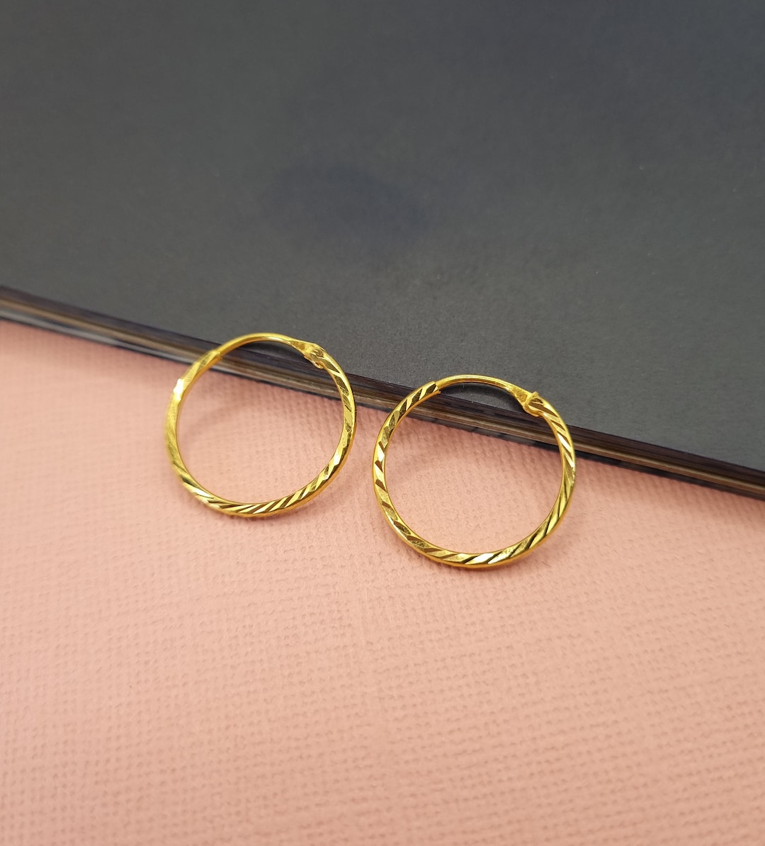 22k Solid Gold Hoop Earrings / Ballies - Etsy