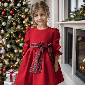 Girls Christmas Red Dress, Girls Plaid Belt Detailed Red Dress, Xmas ...