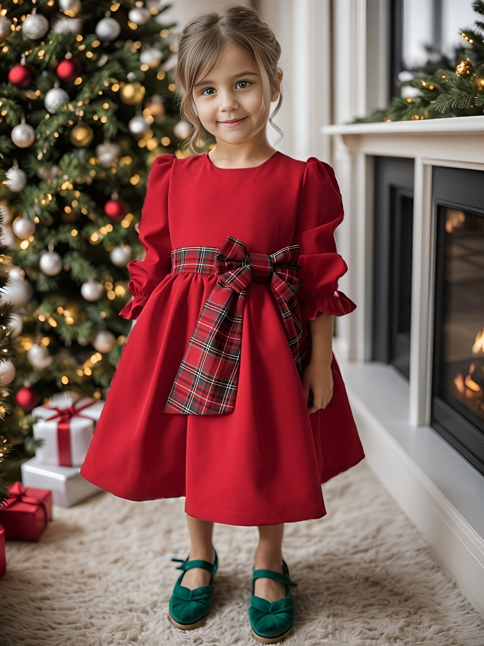 Girls Christmas Red Dress, Girls Plaid Belt Detailed Red Dress, Xmas ...