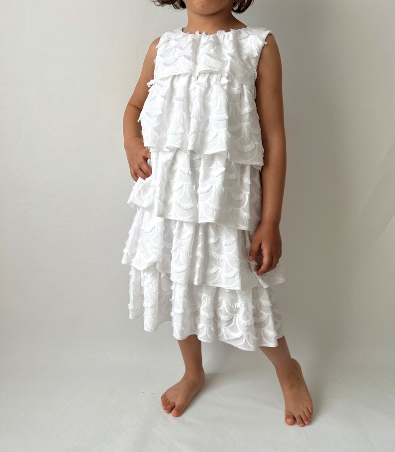 Tiered White Girls Dress Sleeveless Fish Scale Pattern - Etsy