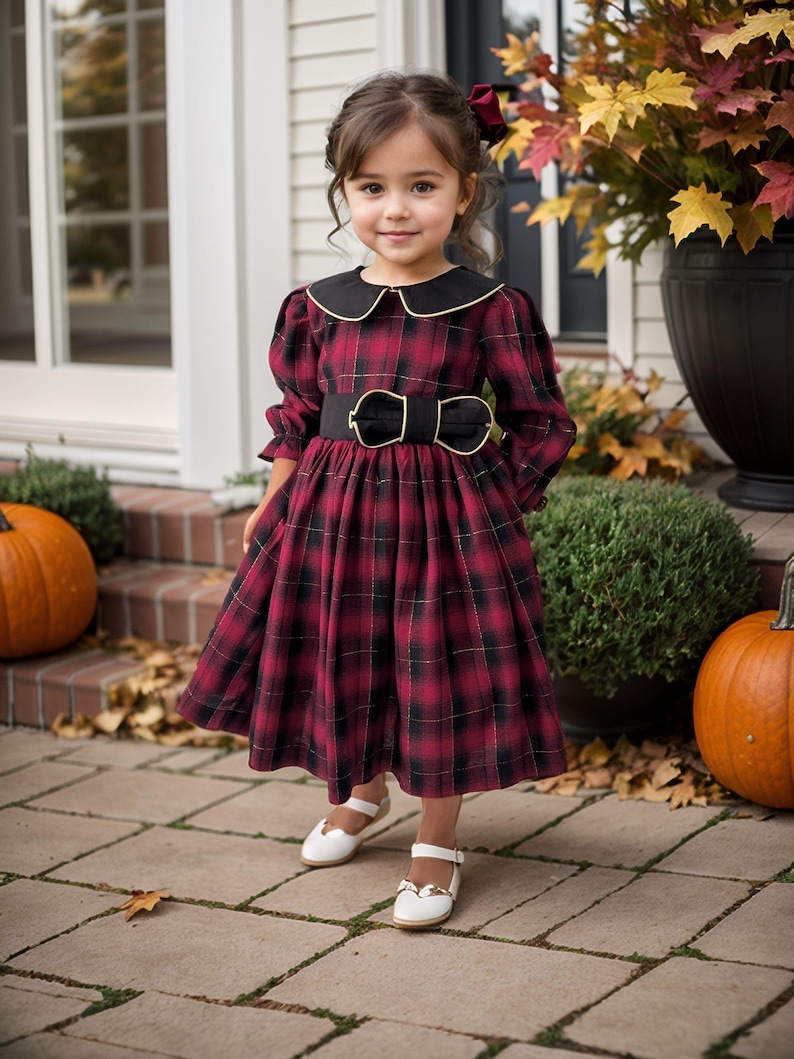 Girls Red-black Tartan Dress: Toddler Plaid Vintage Outfit, Baby Fall ...