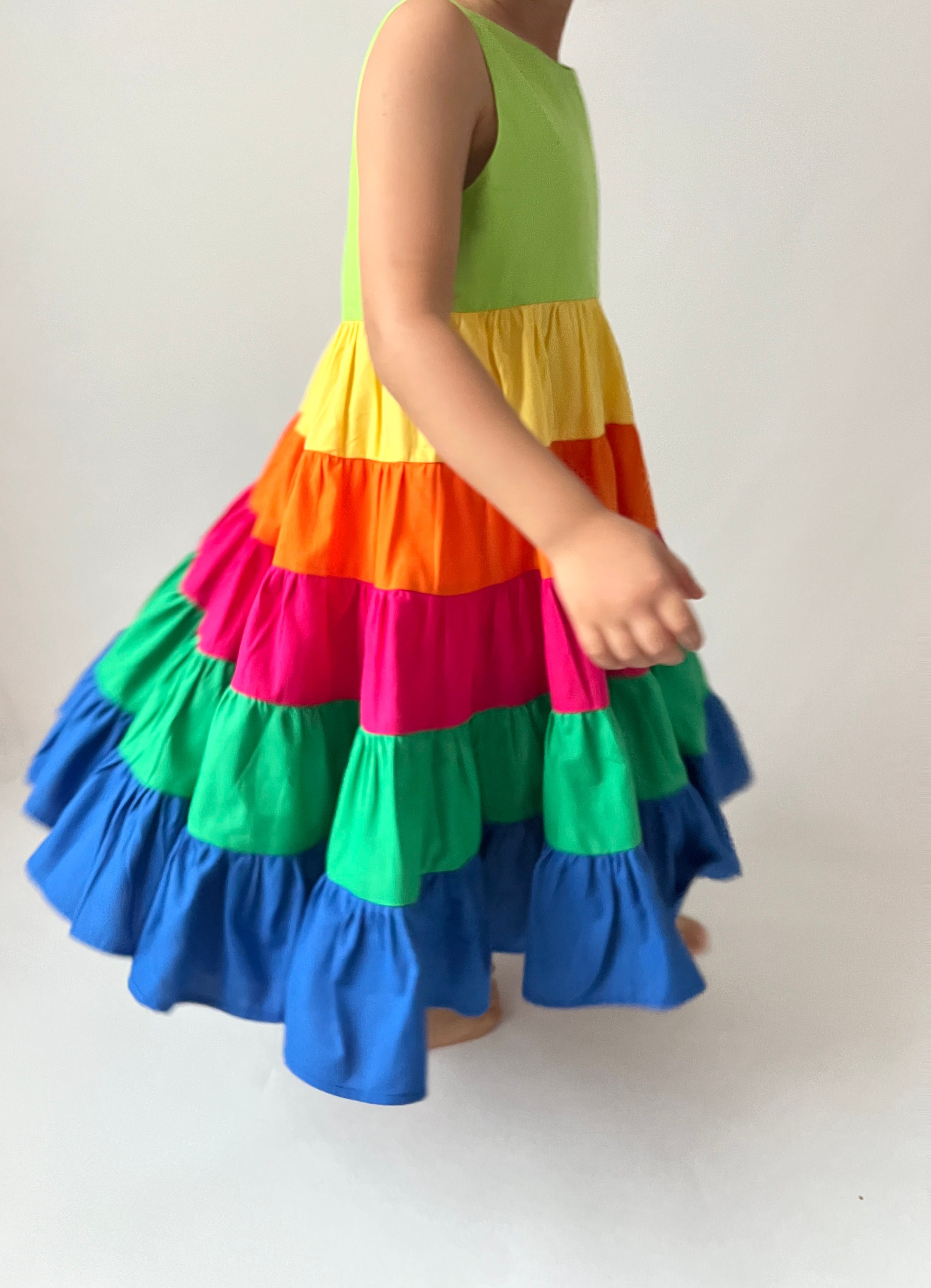 Girls Rainbow Dress, Easter Girls Look, Full Circle Skirt Girls Dress ...