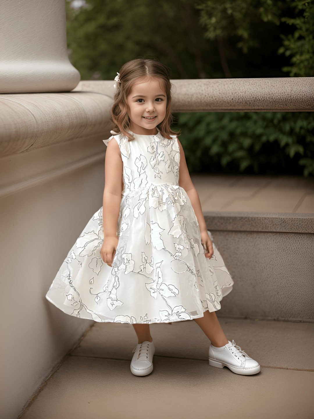 White Tulle Girls Dress, Birthday Party Fluffy Skirt Baby Look, Flower ...