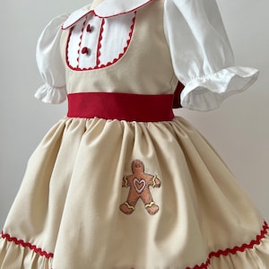 Girls' Christmas Gingerbread Embroidered Dress: Toddler Beige-red Xmas ...