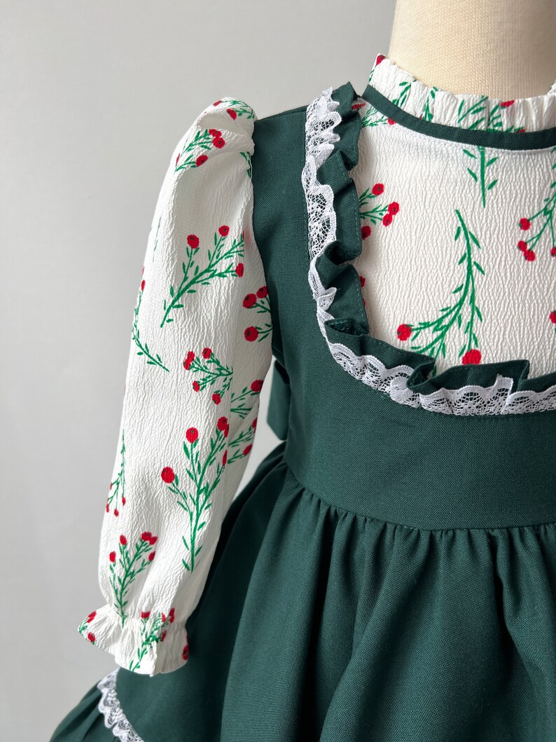 Girl's Christmas Green Dress, Holly Detailed Xmas Look, Toddler ...