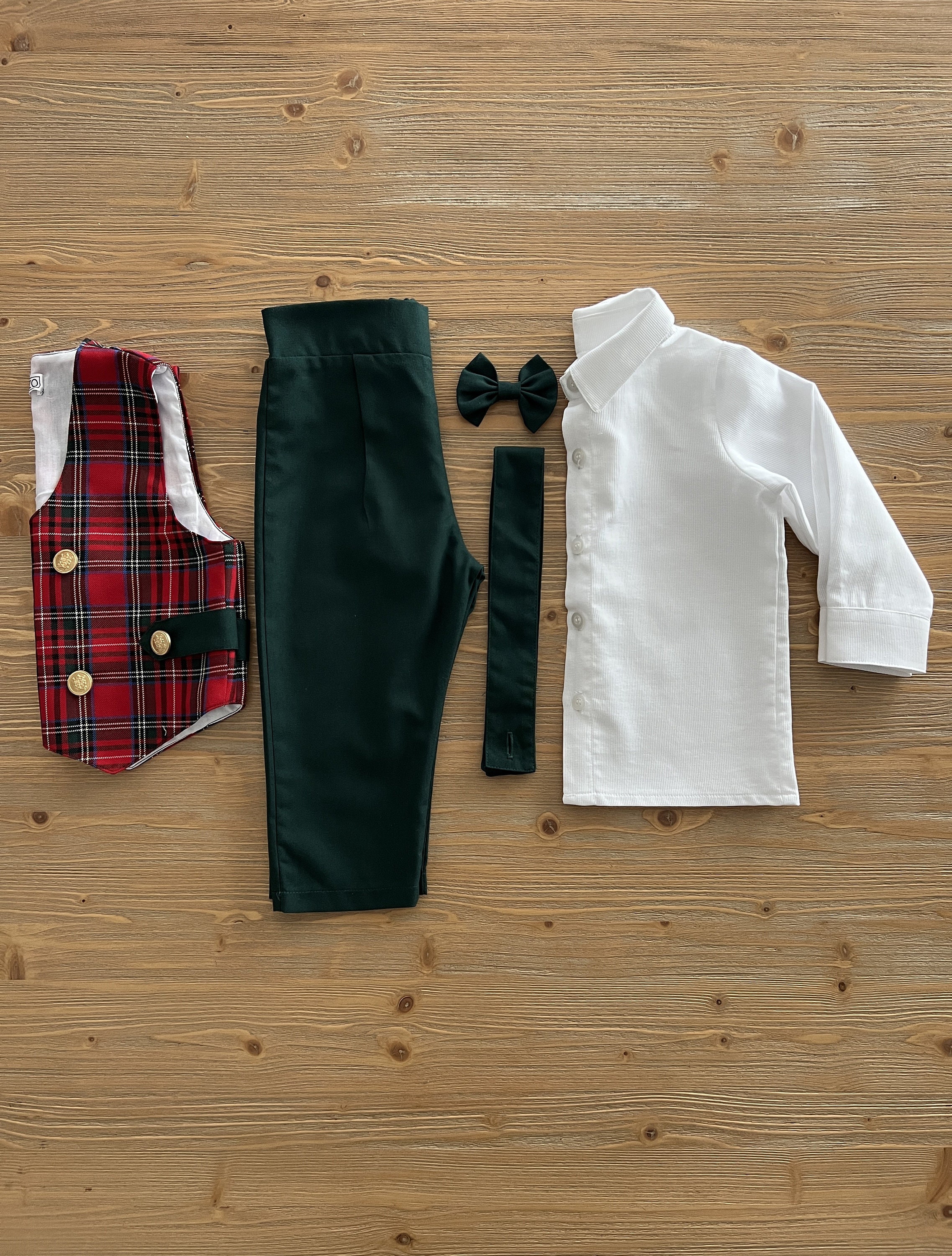 Baby Boy Red Plaid Suit: 4-piece Tartan Suspender Outfit - Etsy