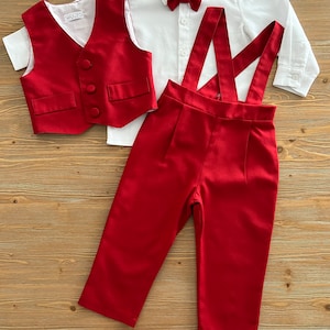 Baby Boy Red Suit Set, Red 4 Pieces Boys Set, Toddler Formal Outfit ...