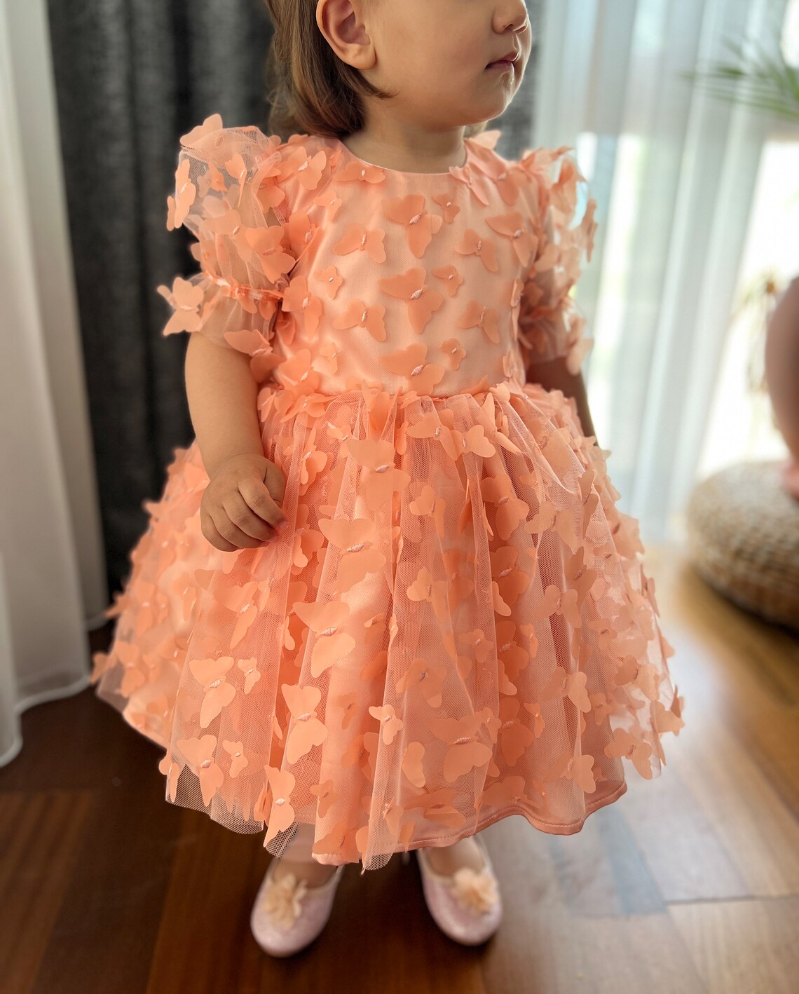 Peach Pink Butterfly Style Girls Dress Birthday Party Baby - Etsy