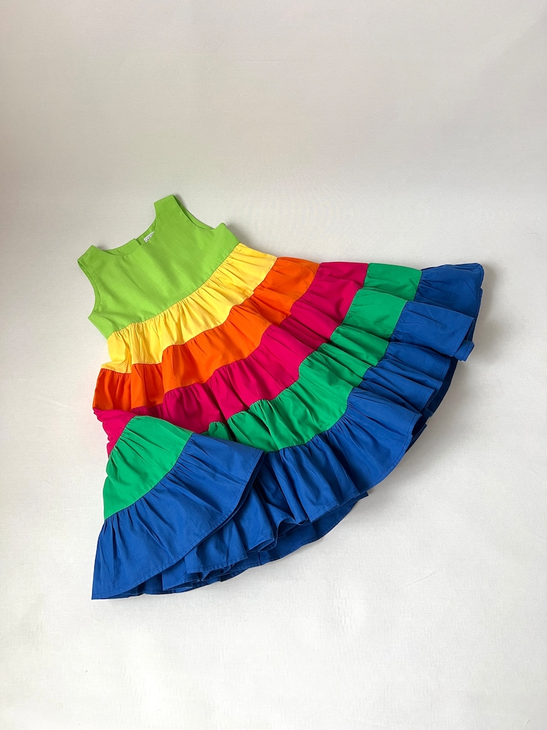 Girls Rainbow Dress, Easter Girls Look, Full Circle Skirt Girls Dress ...