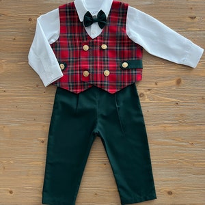 Baby Boy Red Plaid Suit: 4-piece Tartan Suspender Outfit - Etsy