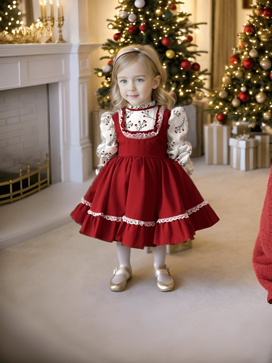 Girl's Christmas Dress: Holly Flower Detailed Baby Red Outfit ...