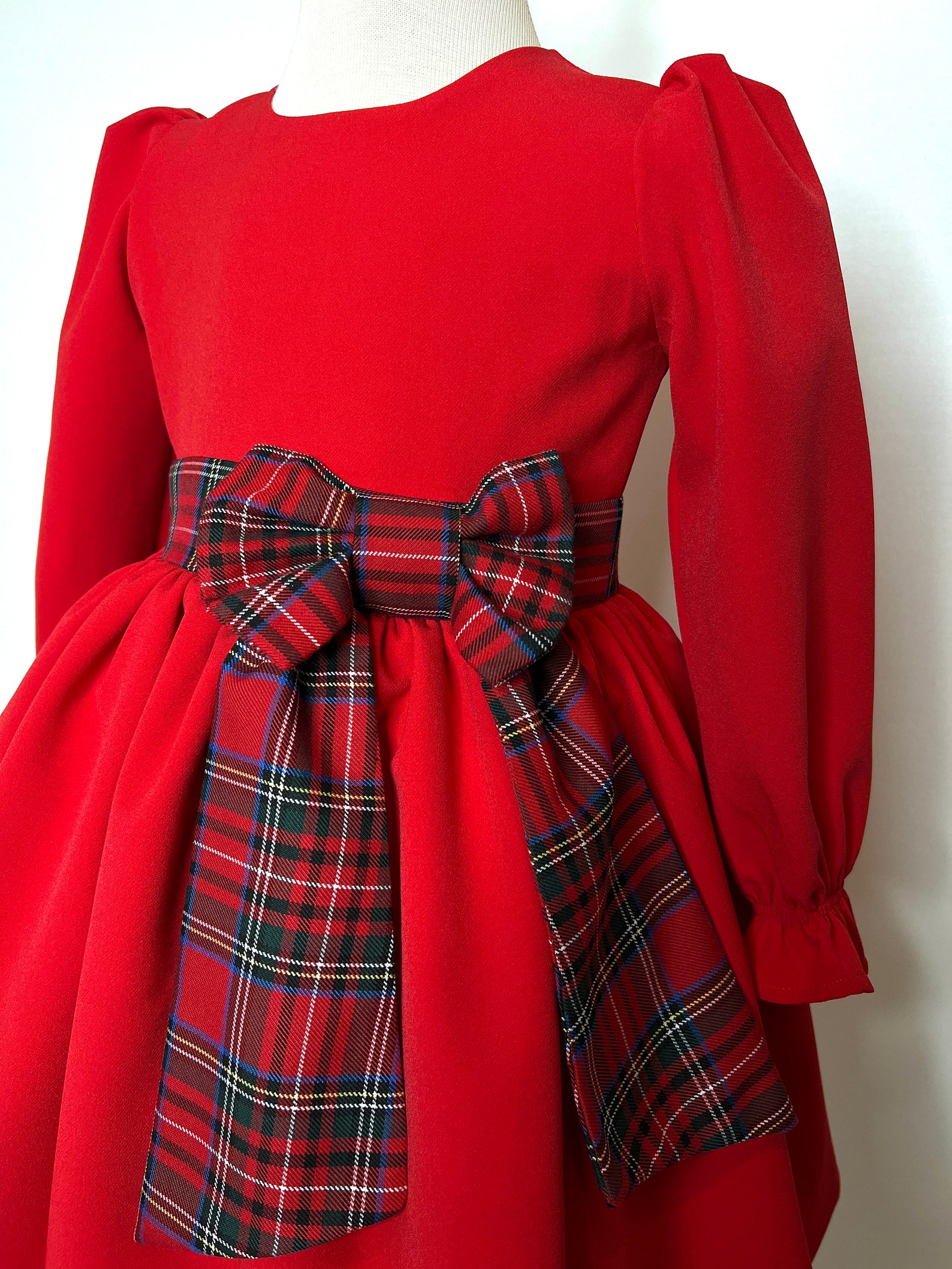 Girls Christmas Red Dress, Girls Plaid Belt Detailed Red Dress, Xmas ...